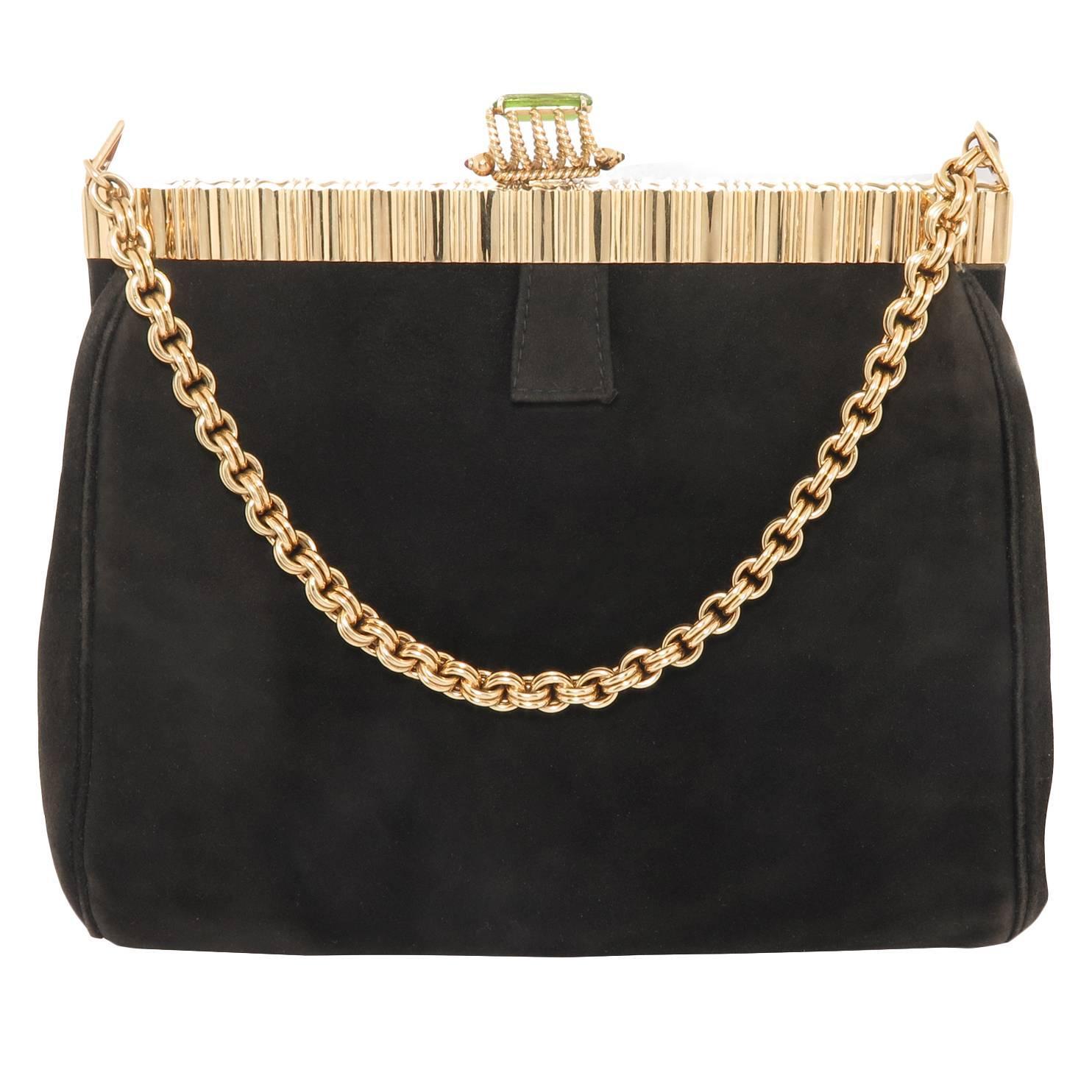 1950s Cartier Elegant Peridot Set Gold Evening Purse For Sale at 1stdibs