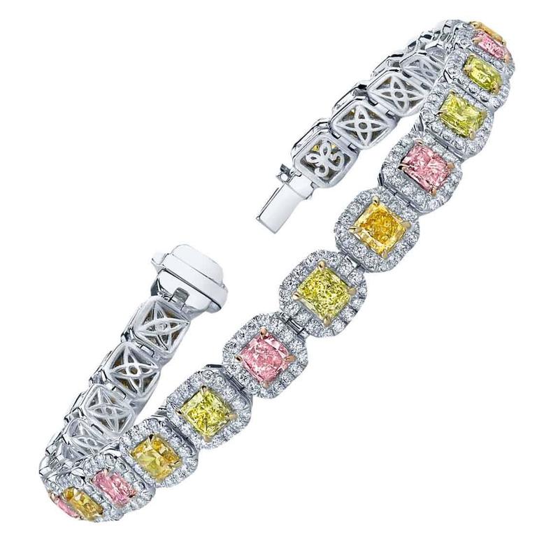 Diamond Platinum Fancy Color Bracelet For Sale at 1stDibs