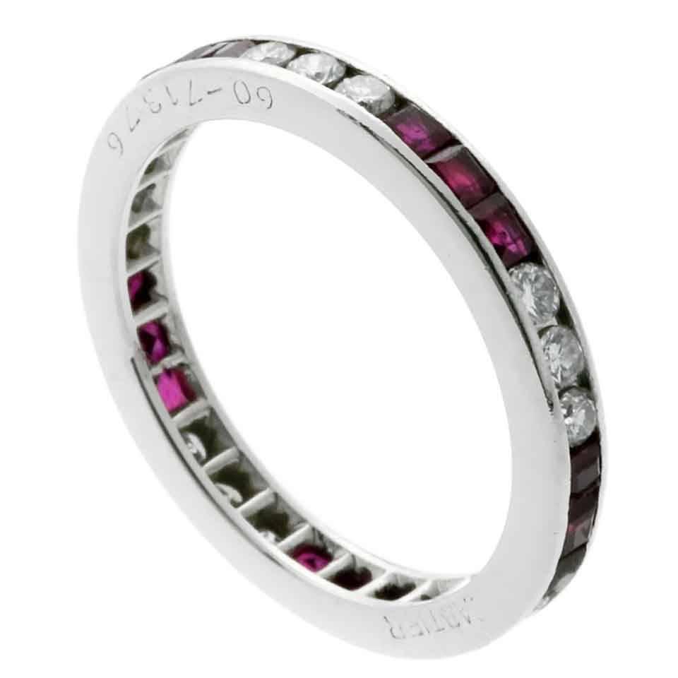 Cartier Diamond Ruby Platinum Eternity Band Ring at 1stdibs