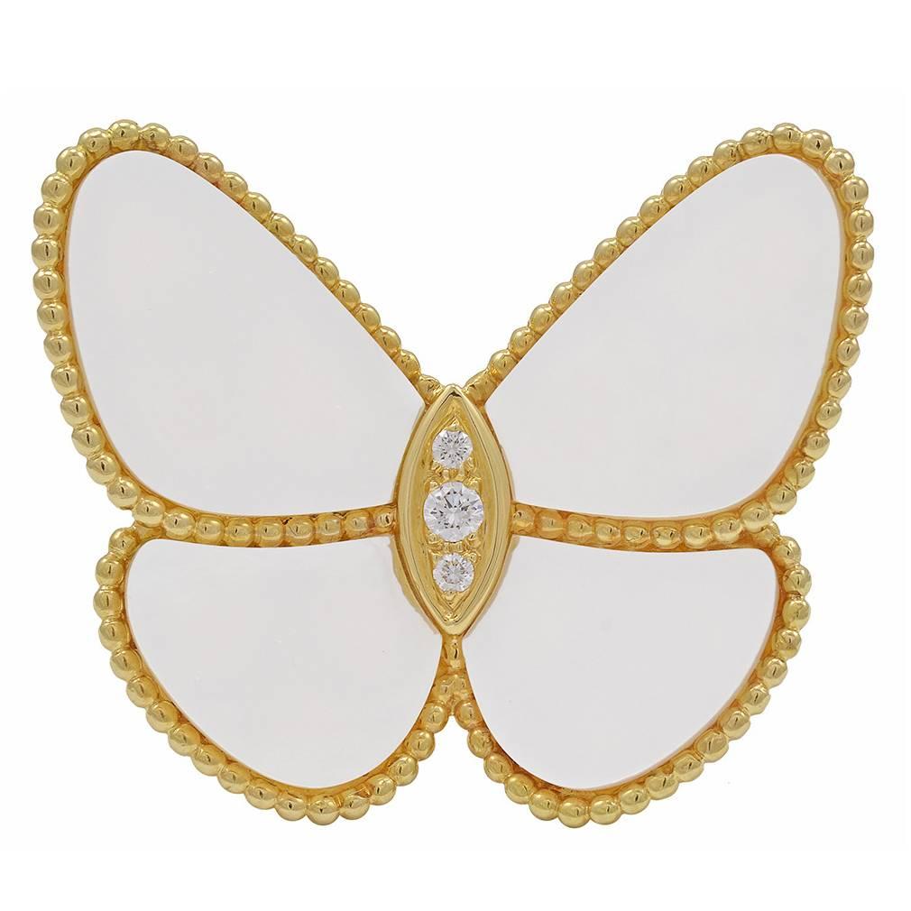 Van Cleef and Arpels Mother-of-Pearl Gold Butterfly Clip at 1stDibs