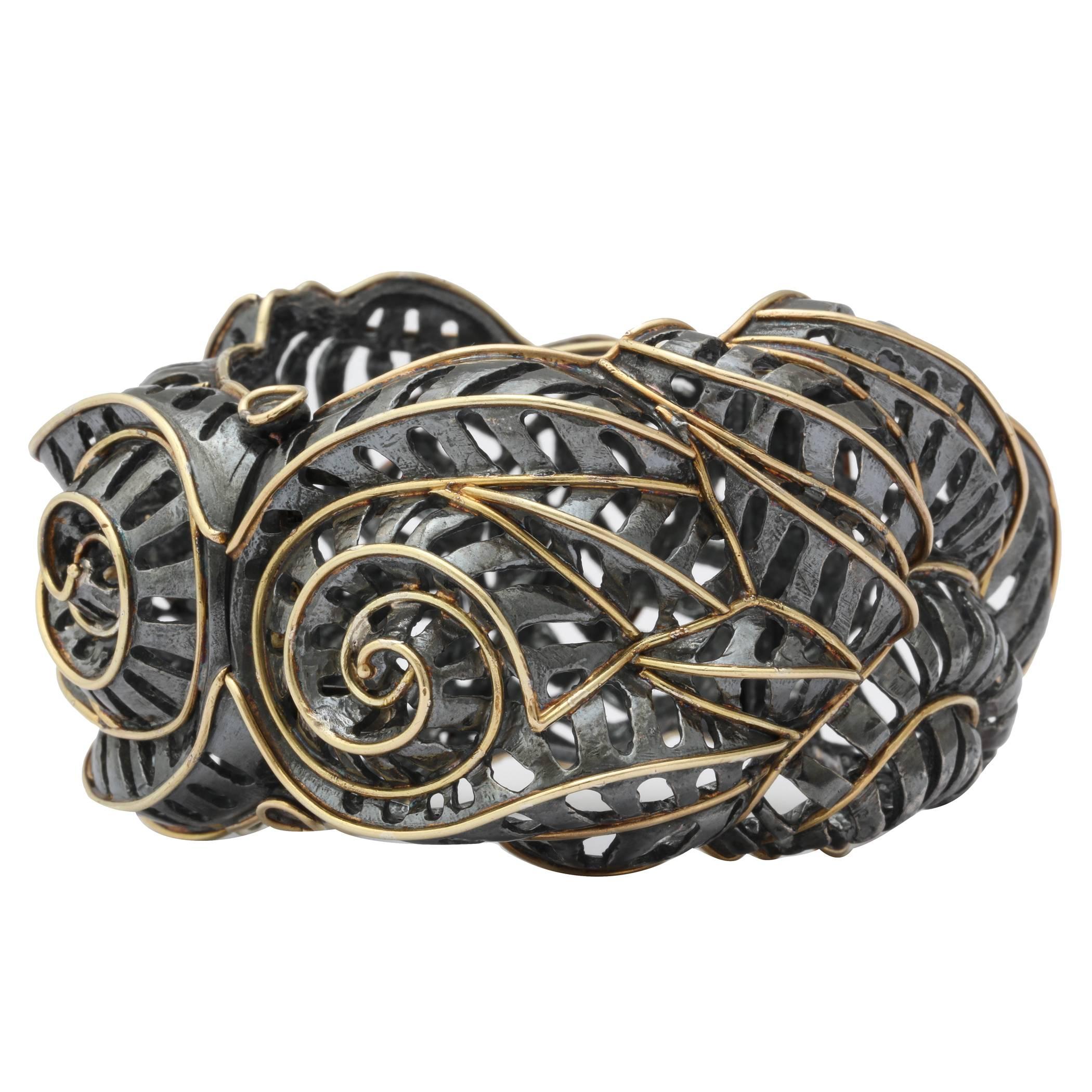 Marilyn Cooperman Patinated Silver Gold "Chrysler Redux" Bracelet For ...