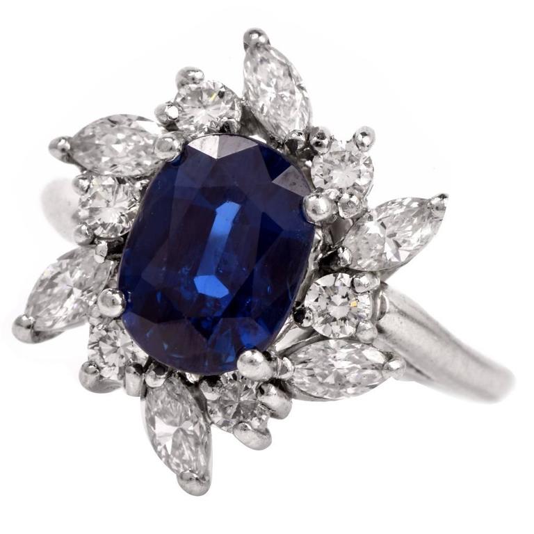 Cartier GIA Cert Natural Sapphire Diamond Platinum Cluster Ring For ...