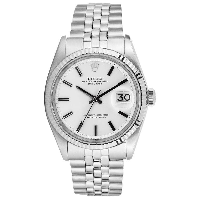 Rolex White Gold Stainless Steel Oyster Perpetual Datejust Wristwatch ...