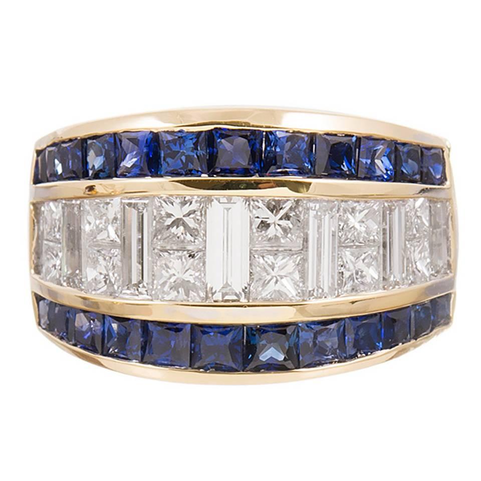 Channel Set Sapphire Diamond Band Ring at 1stDibs