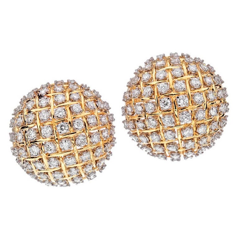 Large Diamond Gold Dome Earrings For Sale at 1stDibs