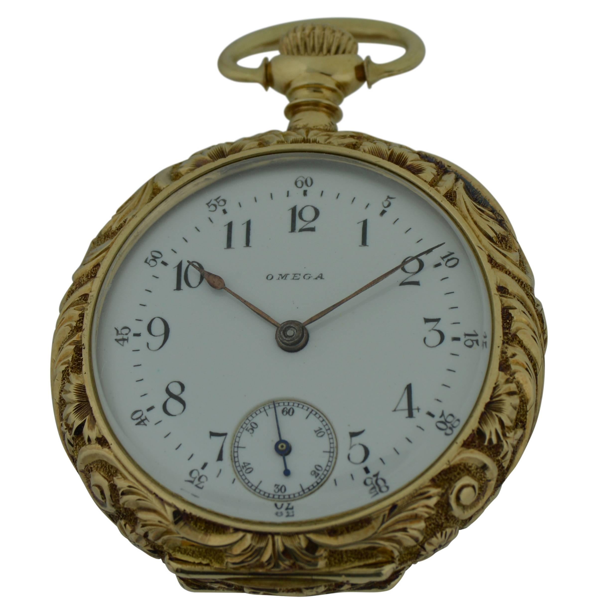 Omega Ladies Yellow Gold Repousse Pendant Watch at 1stDibs