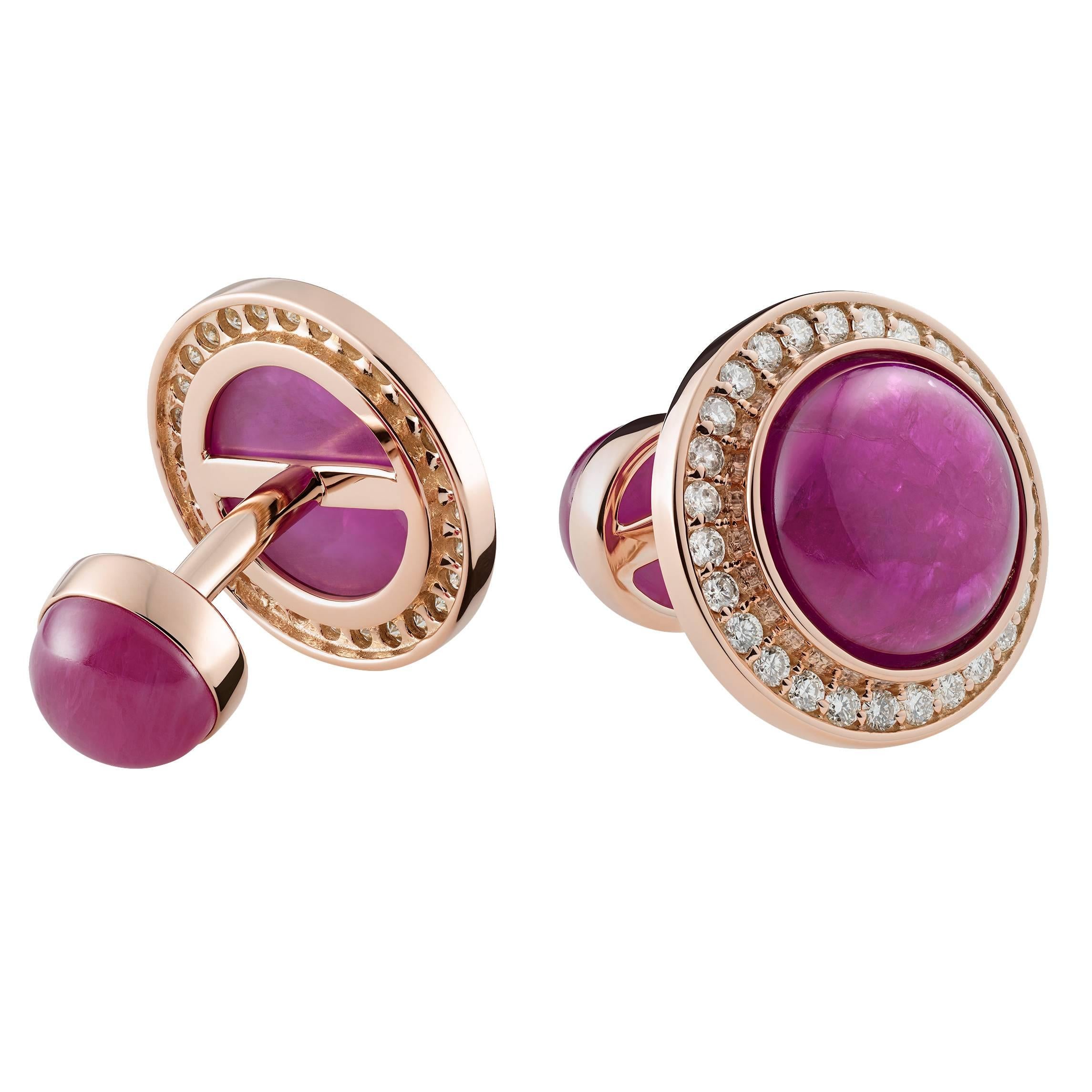 Stena Ruby Diamond Gold Cufflinks For Sale at 1stDibs