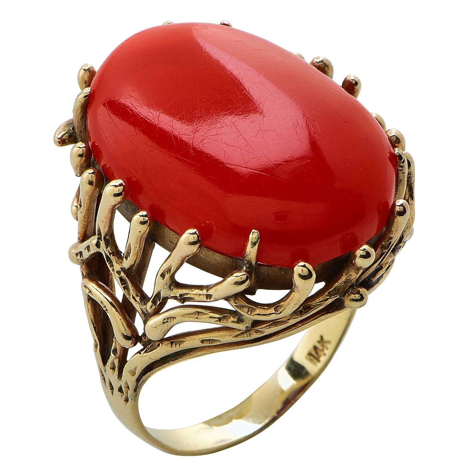 Gorgeous Red Coral Gold Ring at 1stdibs
