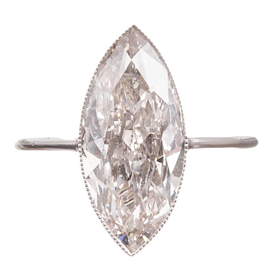 1920s 3.56 Carat Marquise Diamond Platinum Solitaire Ring at 1stdibs