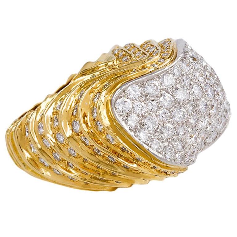 1960s Chunky Diamond Gold Platinum Ring at 1stDibs
