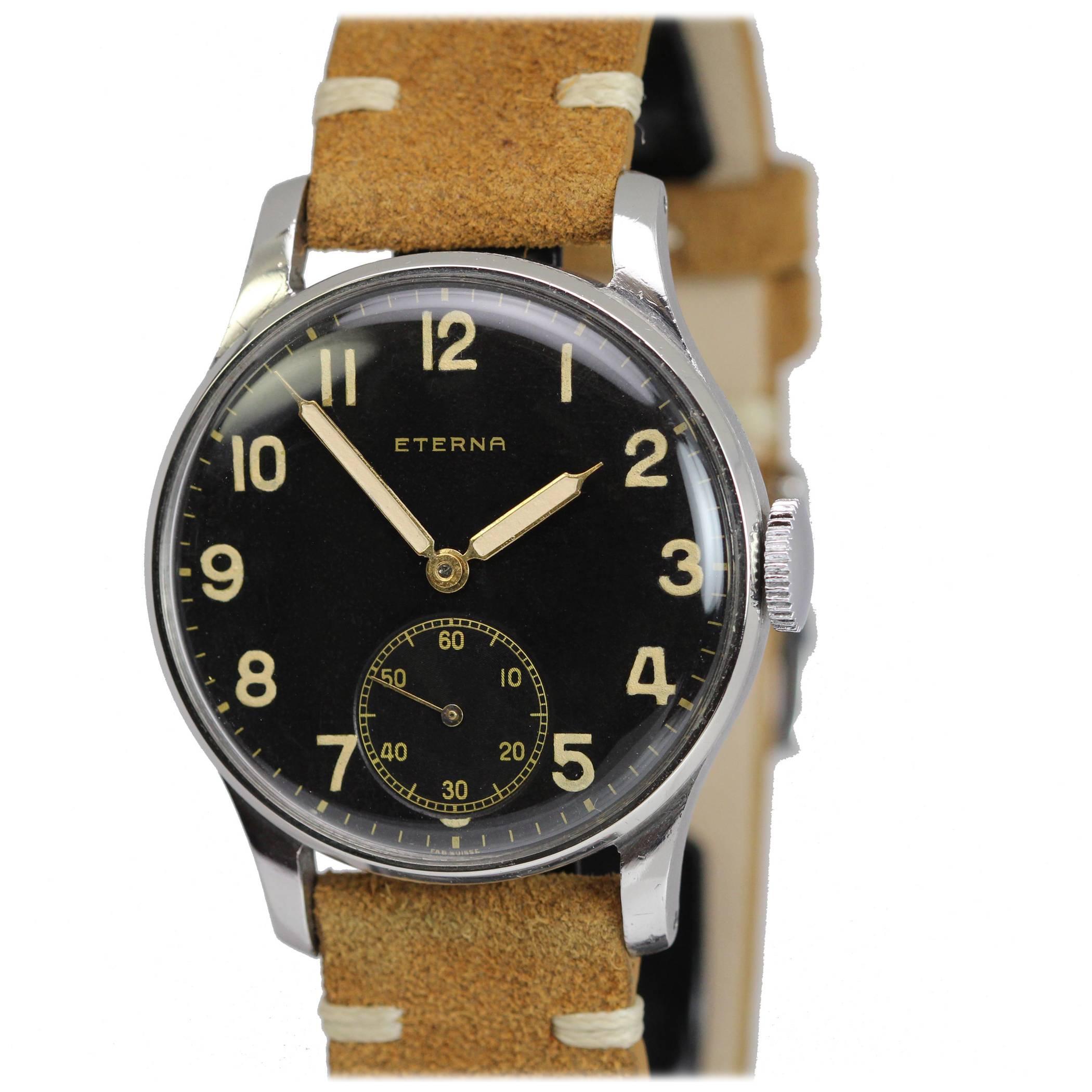 Eterna Stainless Steel Military Style Wristwatch at 1stDibs