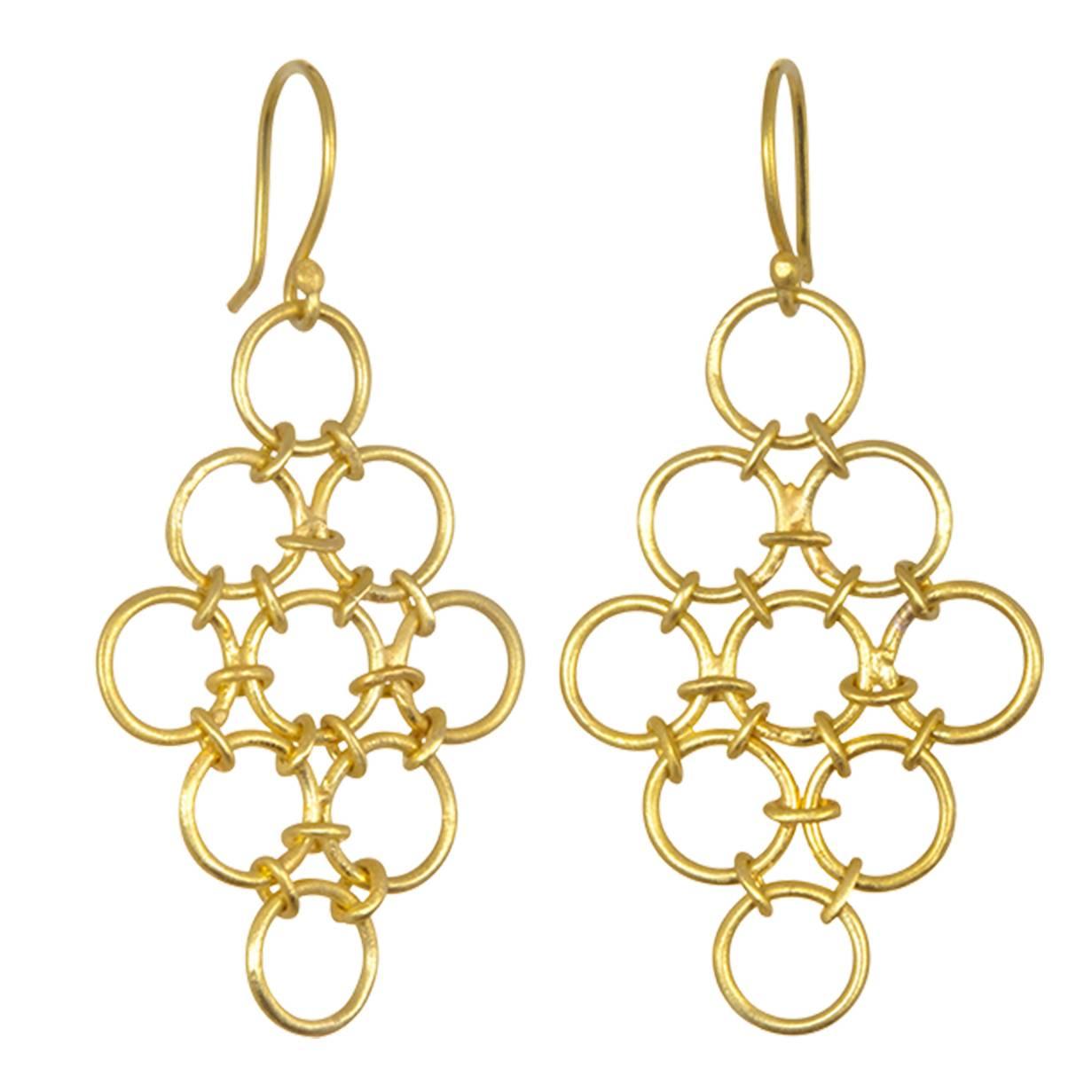 Faye Kim 18k Gold Handmade Mesh Drop Earrings For Sale at 1stDibs