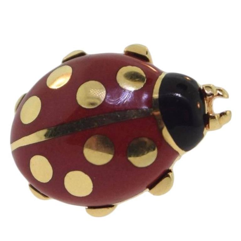 1990s Cartier Enamel Gold Ladybug Pin Brooch at 1stDibs