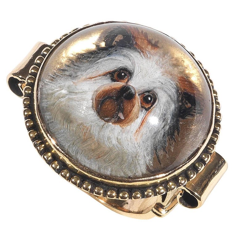 Victorian Essex Crystal Reverse Intaglio Gold Dog Ring For Sale at ...