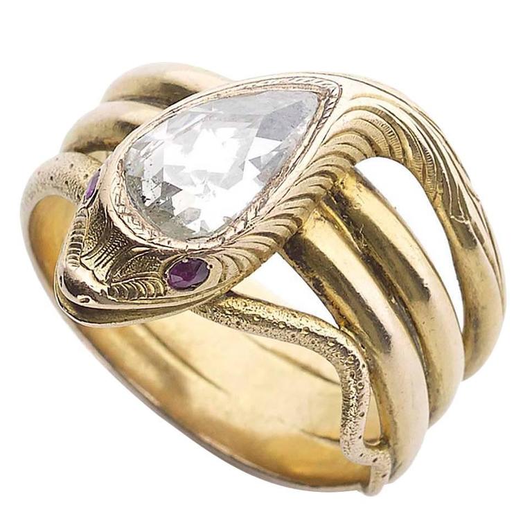 Ruby Diamond Gold Snake Ring at 1stDibs