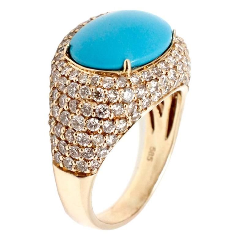 Turquoise Diamond Gold Ring For Sale at 1stDibs