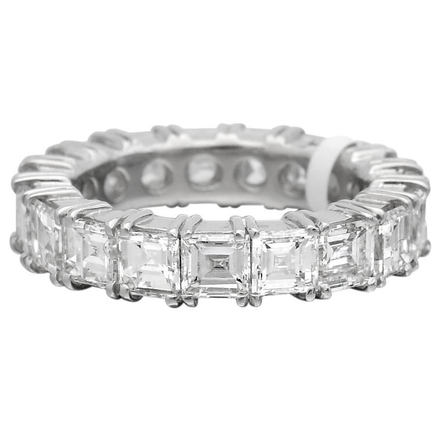 Square Emerald Cut Diamond Platinum Eternity Band Ring at 1stDibs