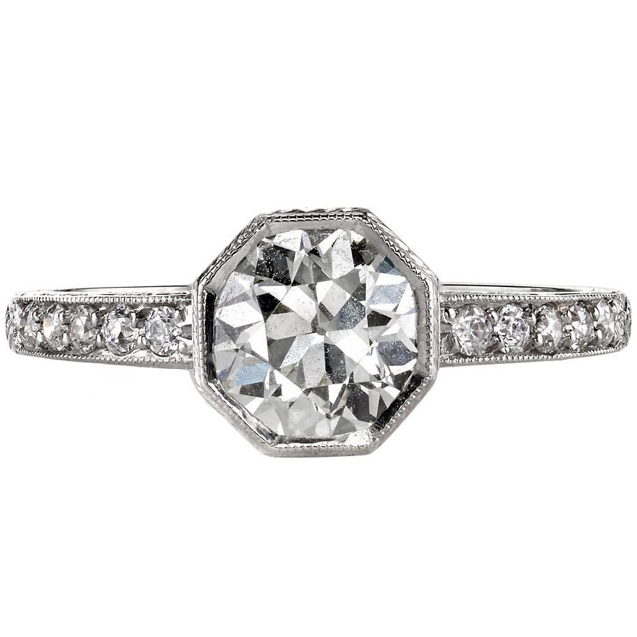 Octagonal Art Deco Diamond Platinum Engagement Ring at 1stDibs