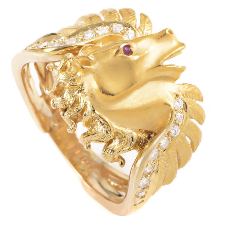 Carrera y Carrera Ruby Diamond Gold Pegasus Ring at 1stDibs