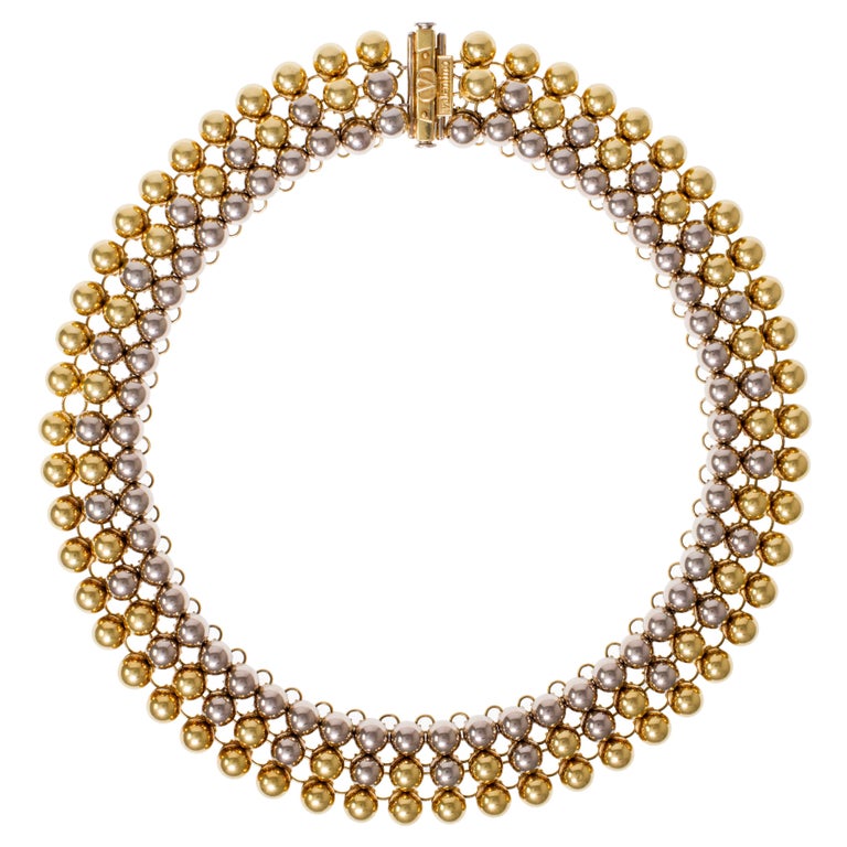 1970s Valentino Bicolor Gold Bead Collar Necklace at 1stDibs