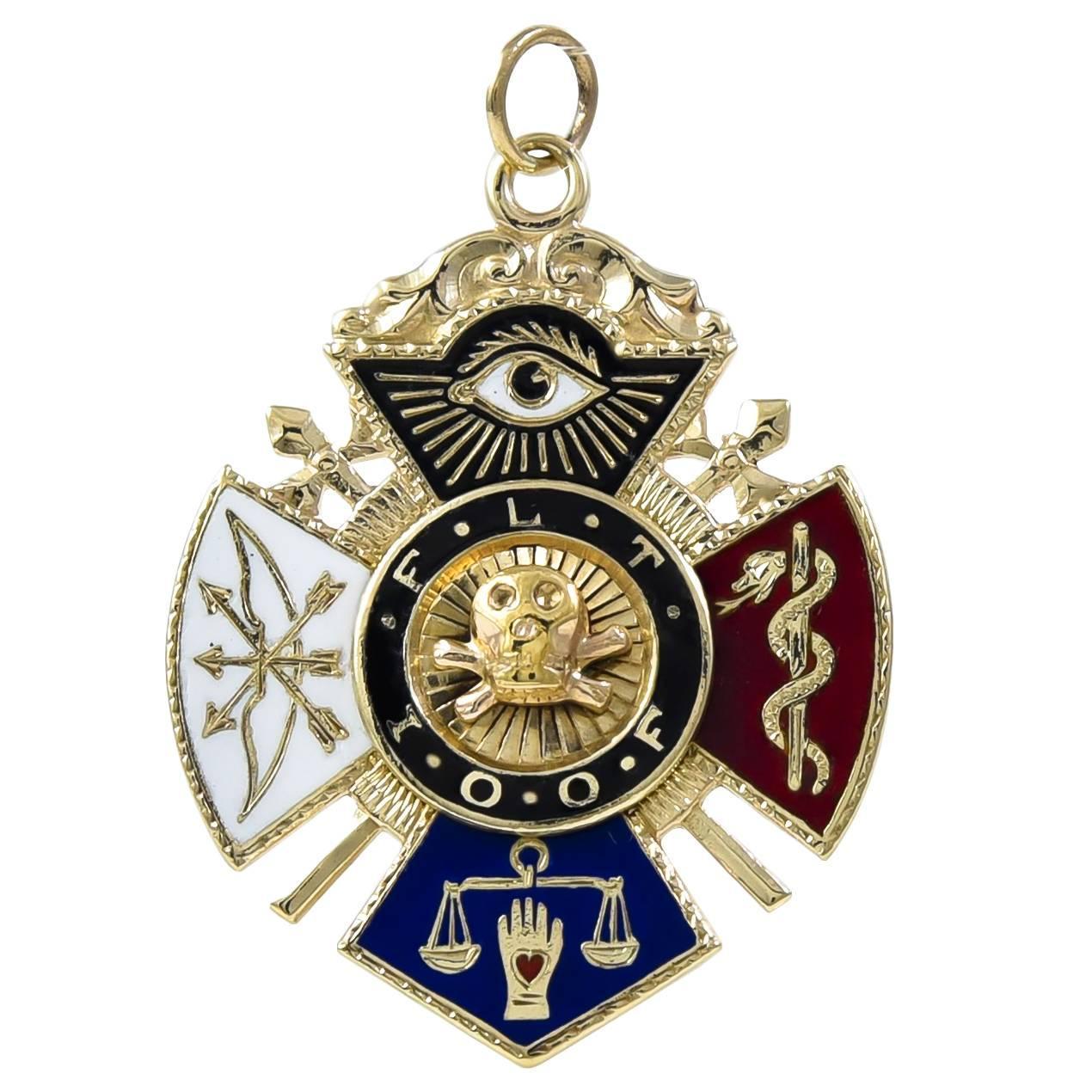 1929 Masonic Enamel Gold Medal For Sale at 1stdibs