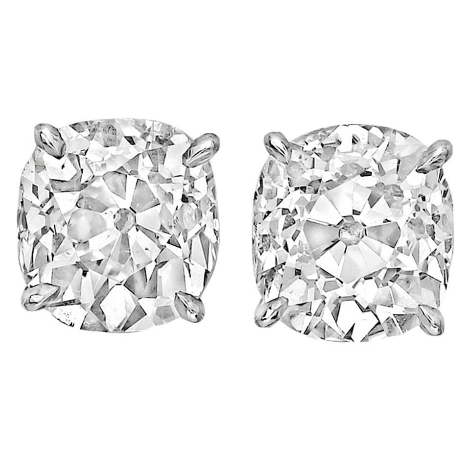 4.55 Carats GIA Cert Old Mine Cut Diamonds Platinum Stud Earrings For ...