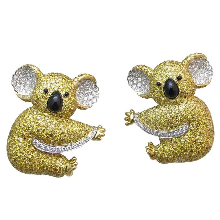 Graff Yellow Diamond Two Koala Bear Detachable Brooch For Sale at 1stdibs