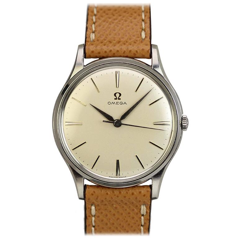 Omega Stainless Steel Thin Calatrava Wristwatch at 1stDibs