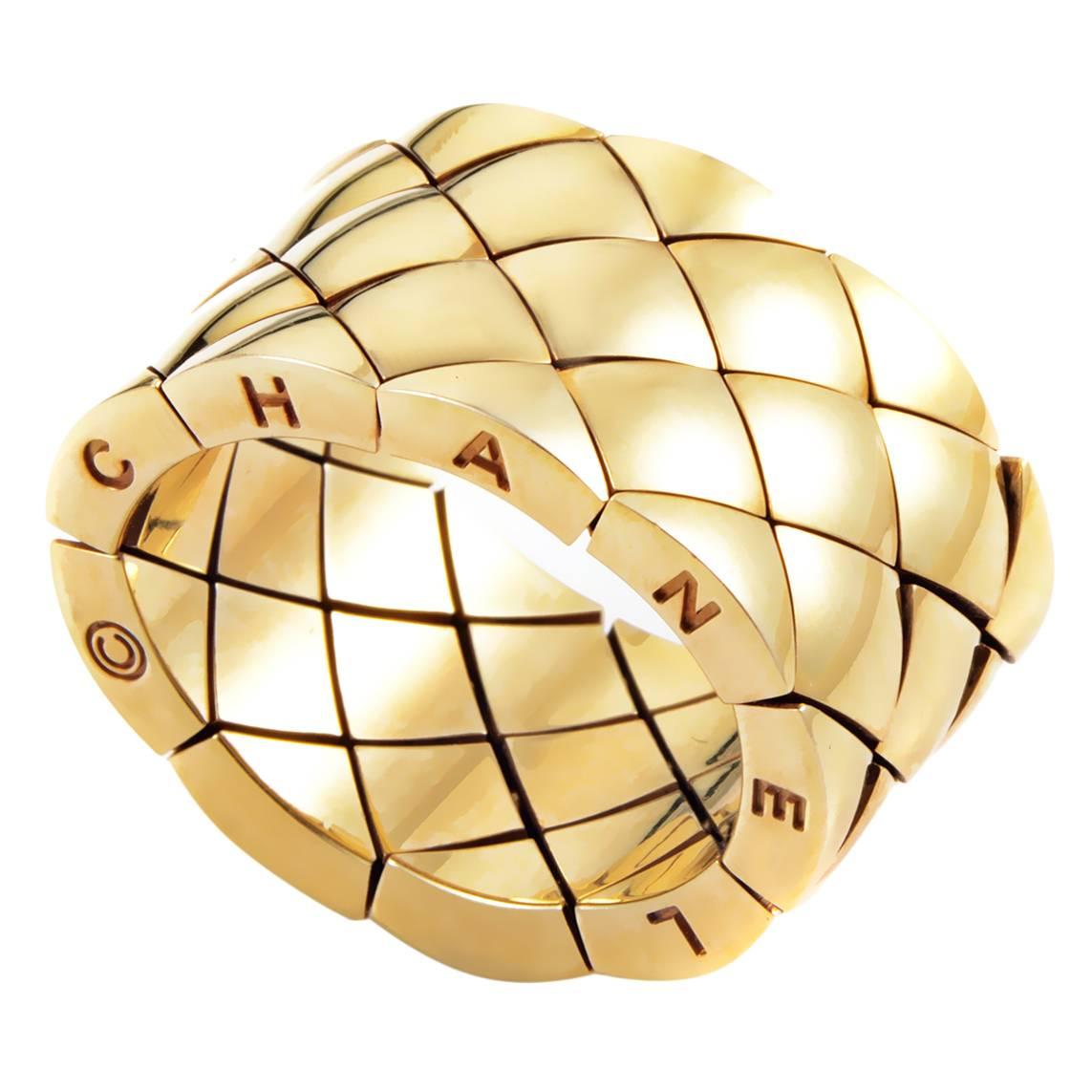 Chanel Matelasse Gold Wide Band Ring at 1stDibs | chanel gold band ring ...