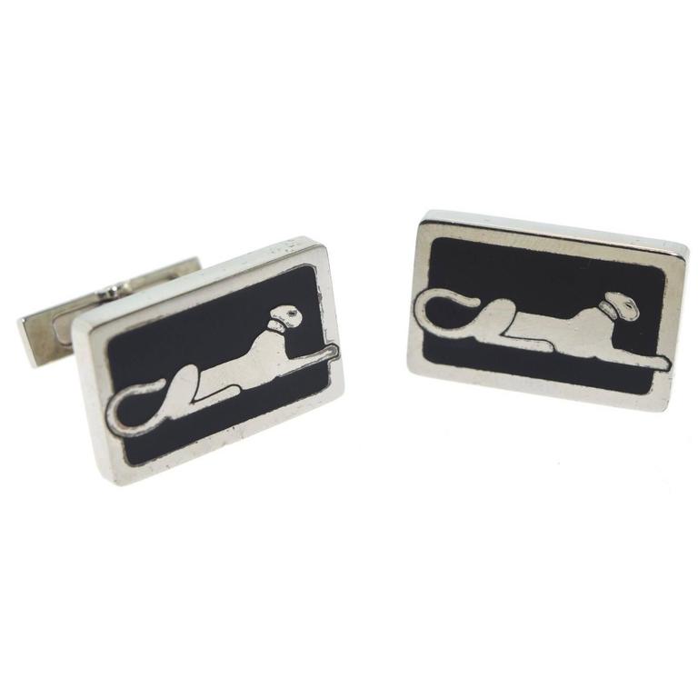 Cartier Sterling Silver Panther Cufflinks For Sale at 1stDibs