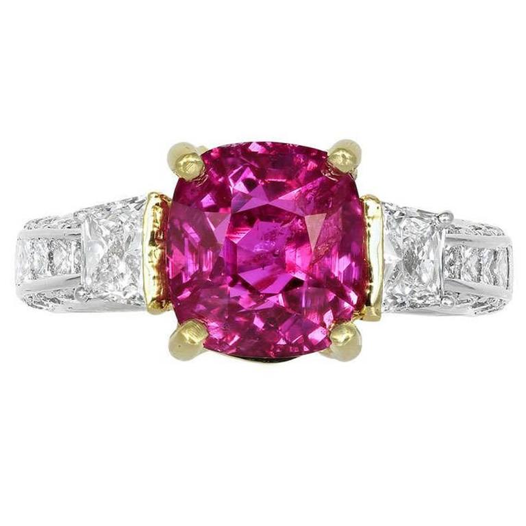 5.18 Carat Cushion Cut Ruby Gold Platinum Ring For Sale at 1stDibs