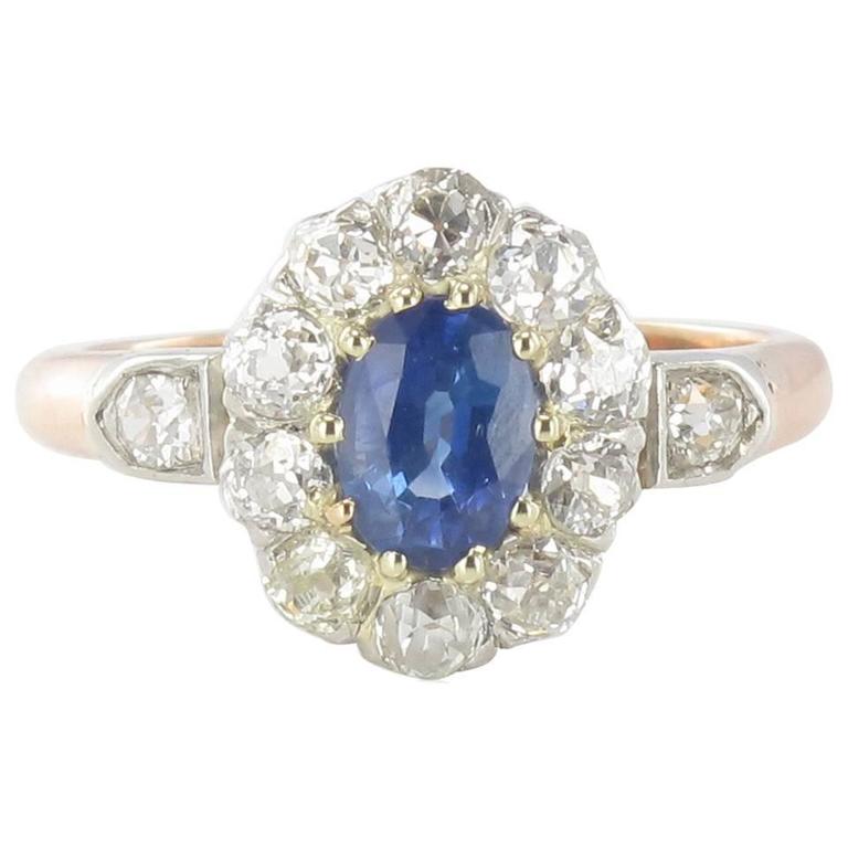 French Napoleon III Sapphire Diamond Gold Ring at 1stDibs