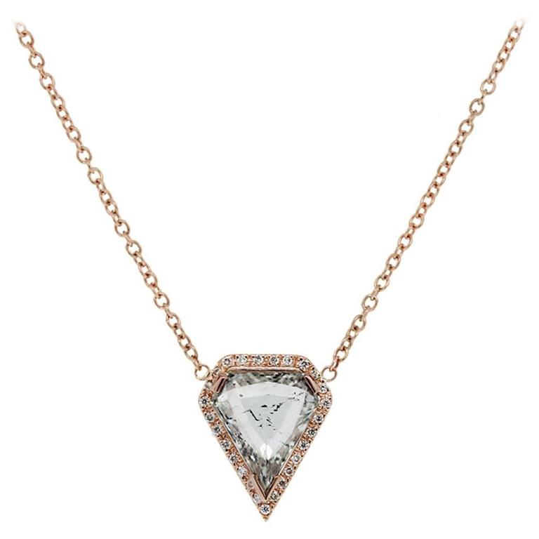 4.18 Carat Kite Shape Diamond Gold Pendant Necklace For Sale at 1stDibs
