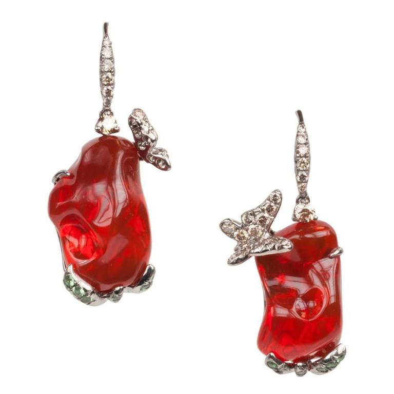 Arunashi Fire Opal Gold Earrings For Sale at 1stDibs