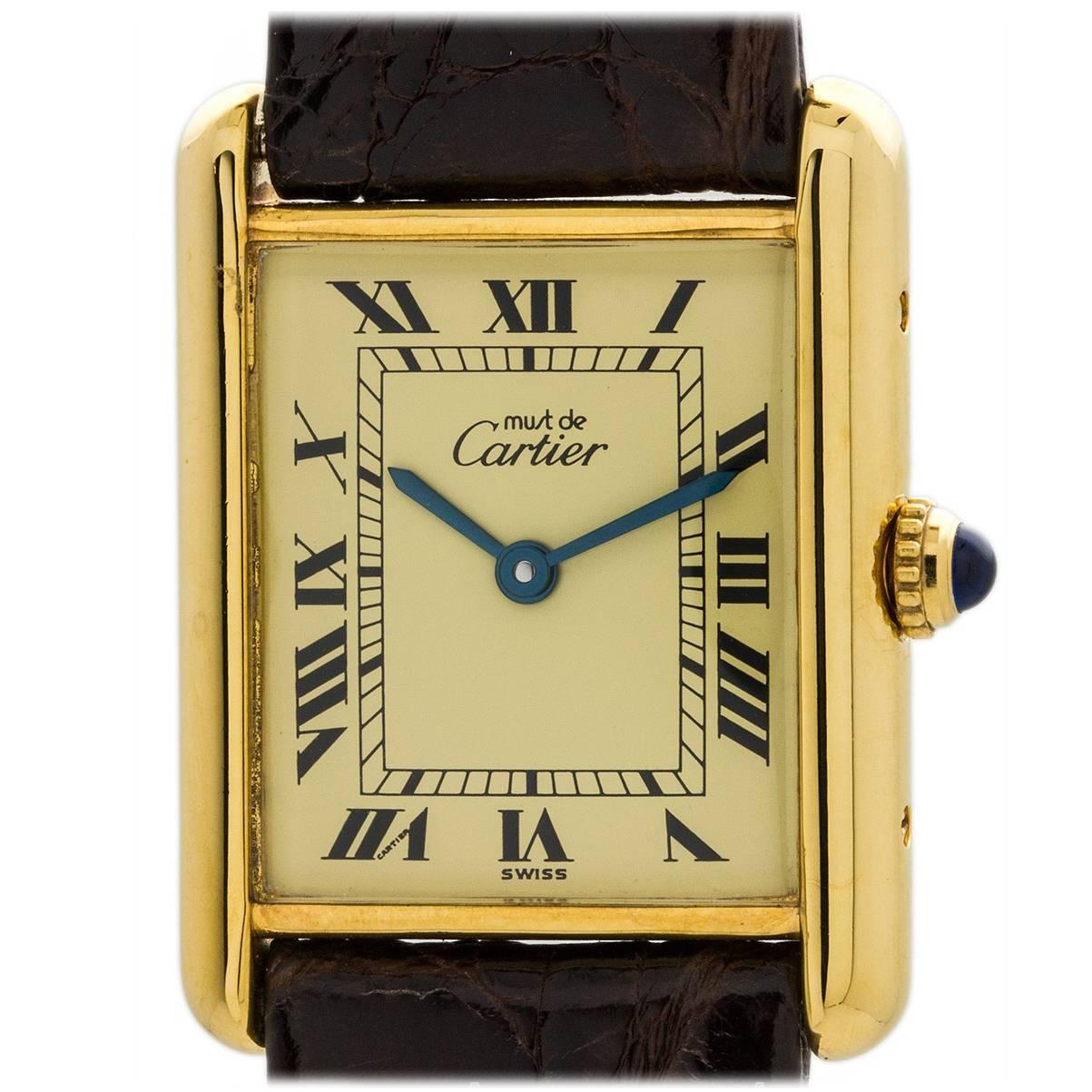 Cartier Vermeil Must de Cartier Tank Louis Quartz Wristwatch For Sale ...