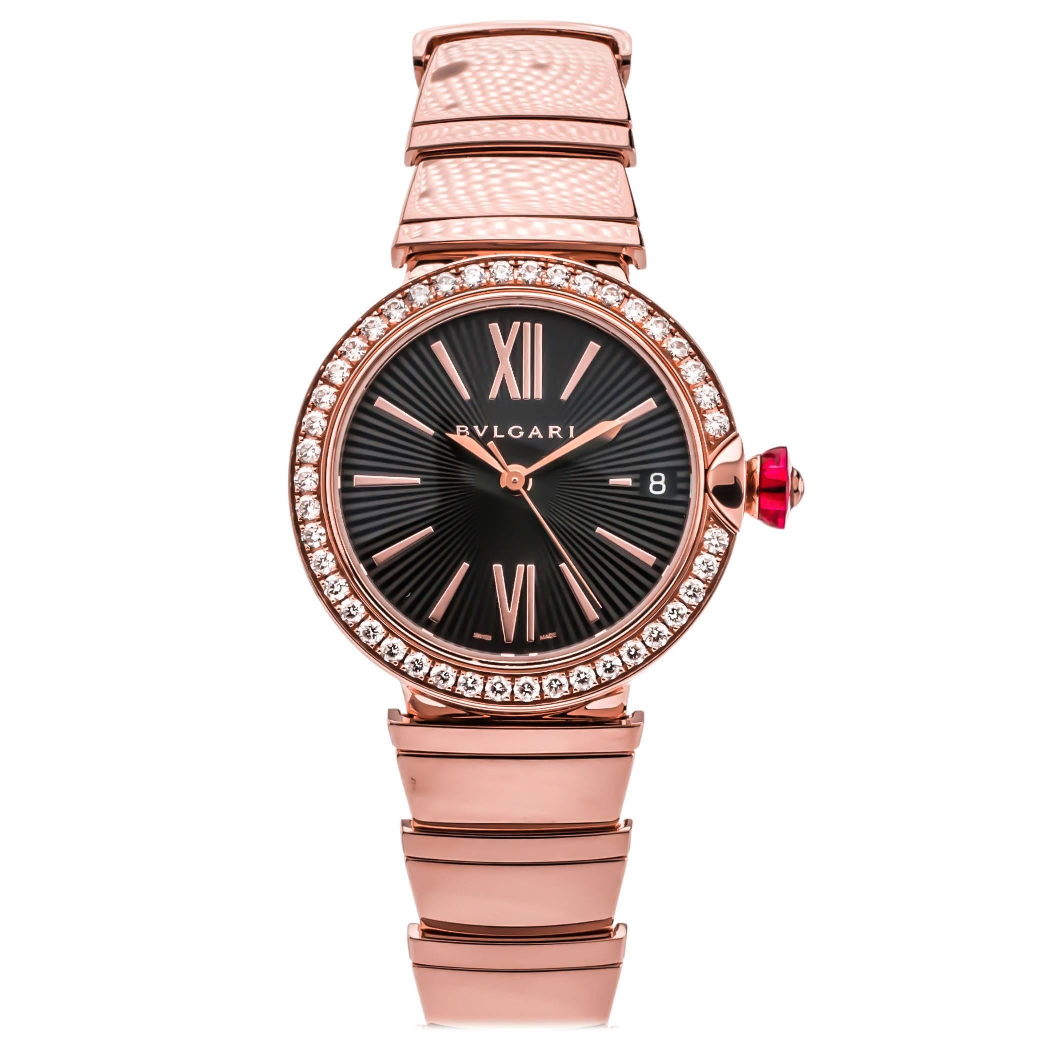 Bulgari Ladies Rose Gold Diamond Wristwatch at 1stDibs