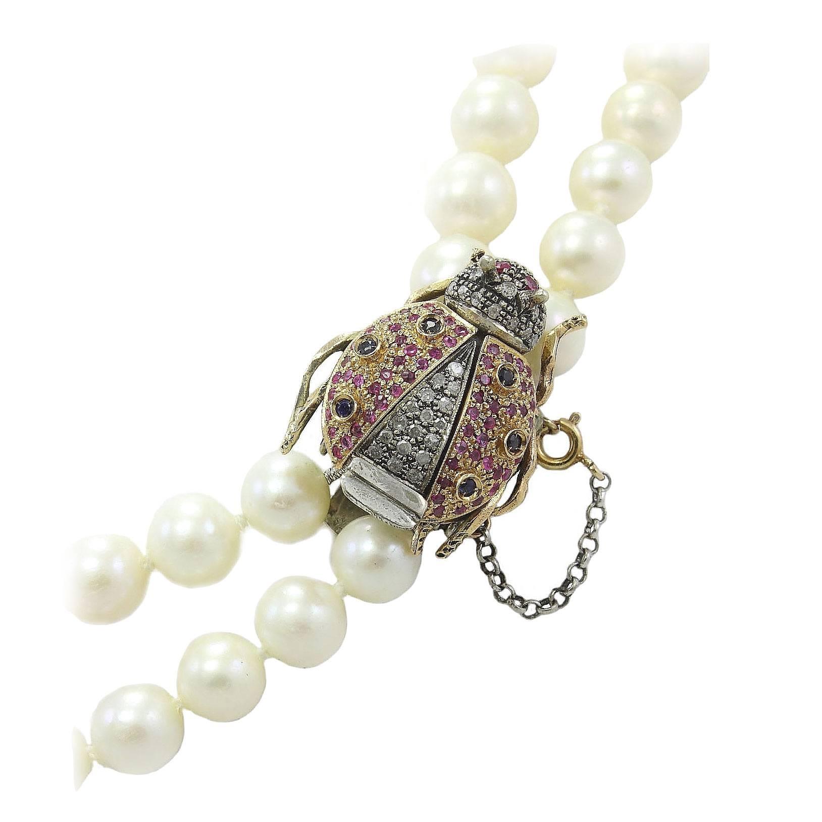 Luise Ladybug pearl necklace at 1stDibs