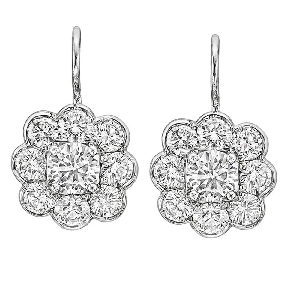 Graff Diamond Platinum Foliate Cluster Drop Earrings at 1stdibs