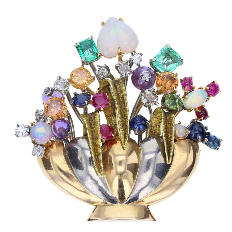 Fred Leighton Multi Gem Bird of Paradise Brooch With Articulated Tail ...