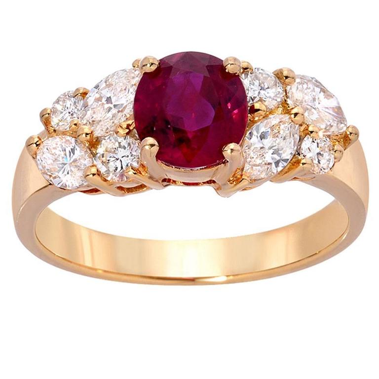 Ruby and Diamond Gold Flower Cocktail Ring For Sale at 1stdibs