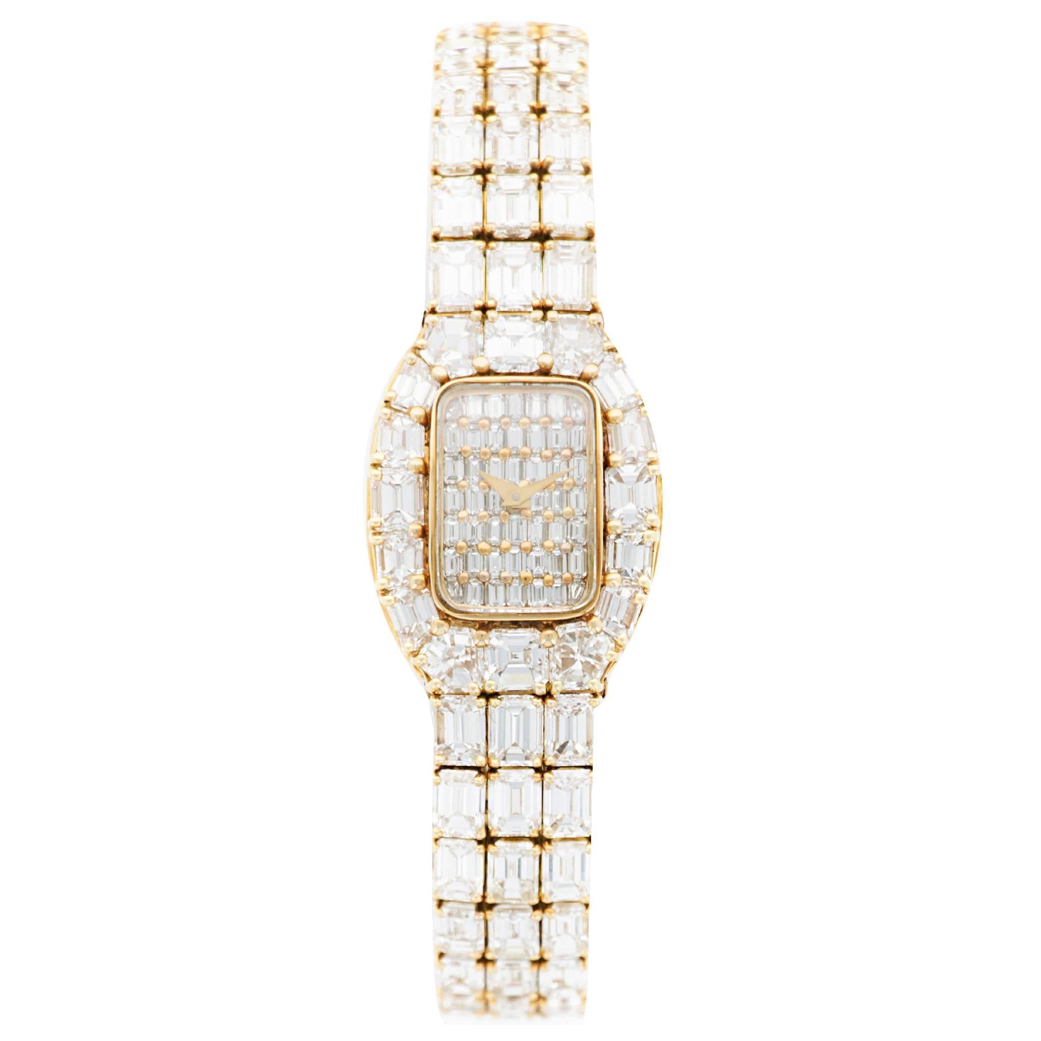 Emerald-Cut Diamond Gold Bracelet Wristwatch by Majesty at 1stDibs