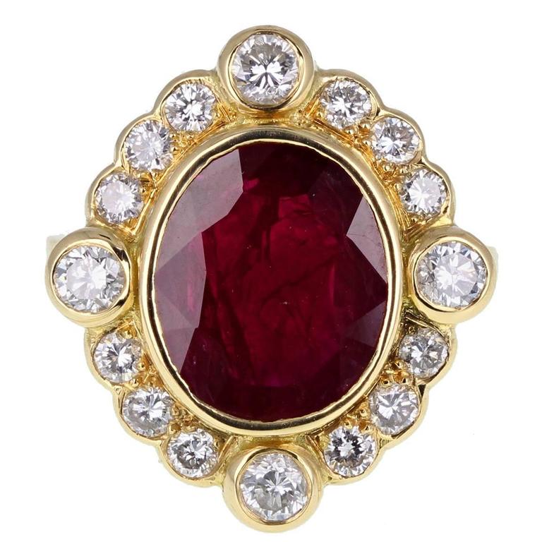 Oval Ruby Diamond Cluster Ring at 1stDibs
