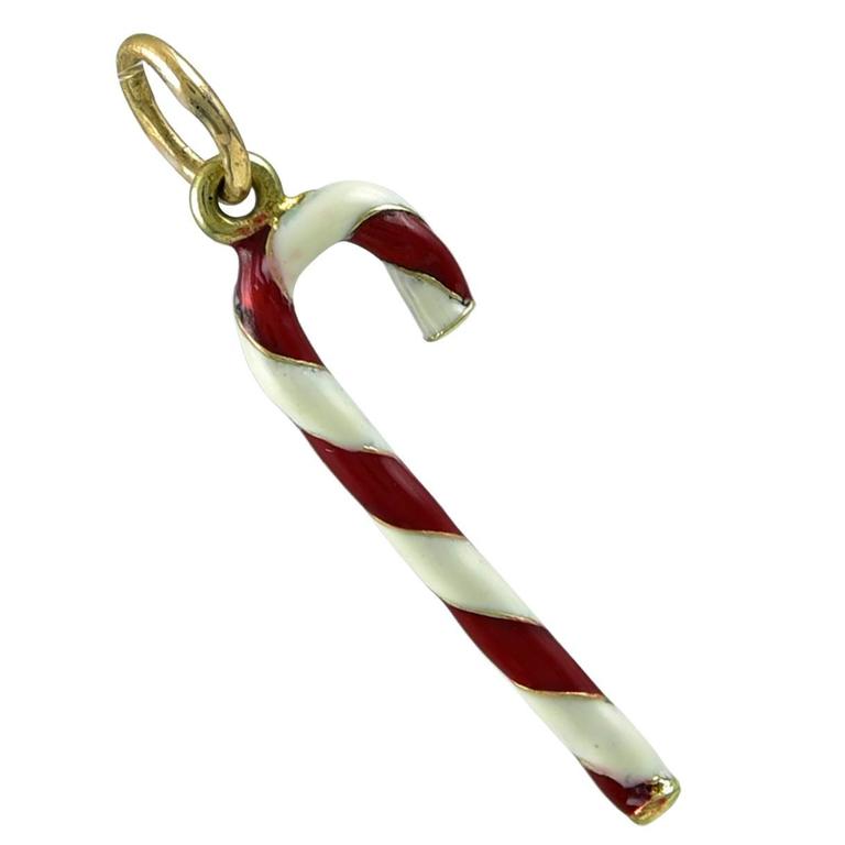 Candy Cane Gold and Enamel Charm at 1stDibs
