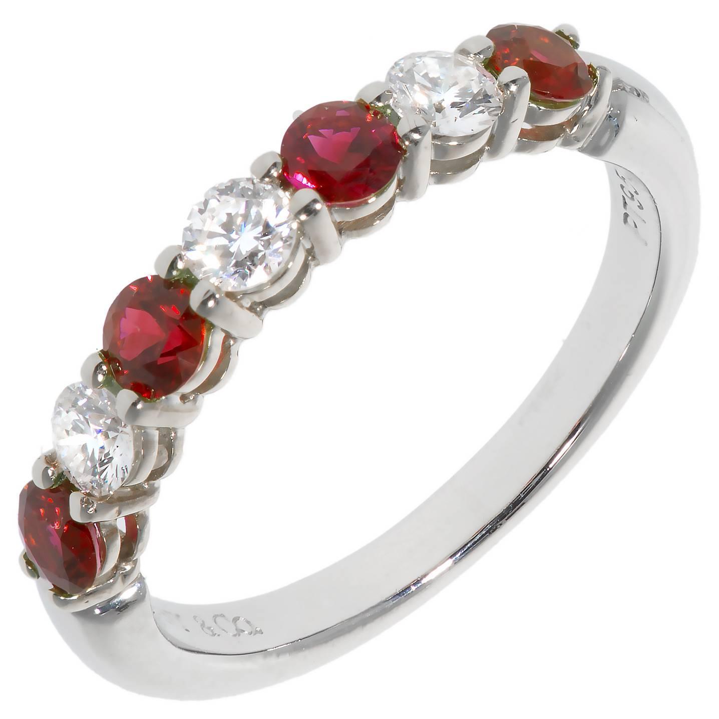 Tiffany and Co Ruby Diamond Gold Platinum Wedding Band Ring For Sale at ...