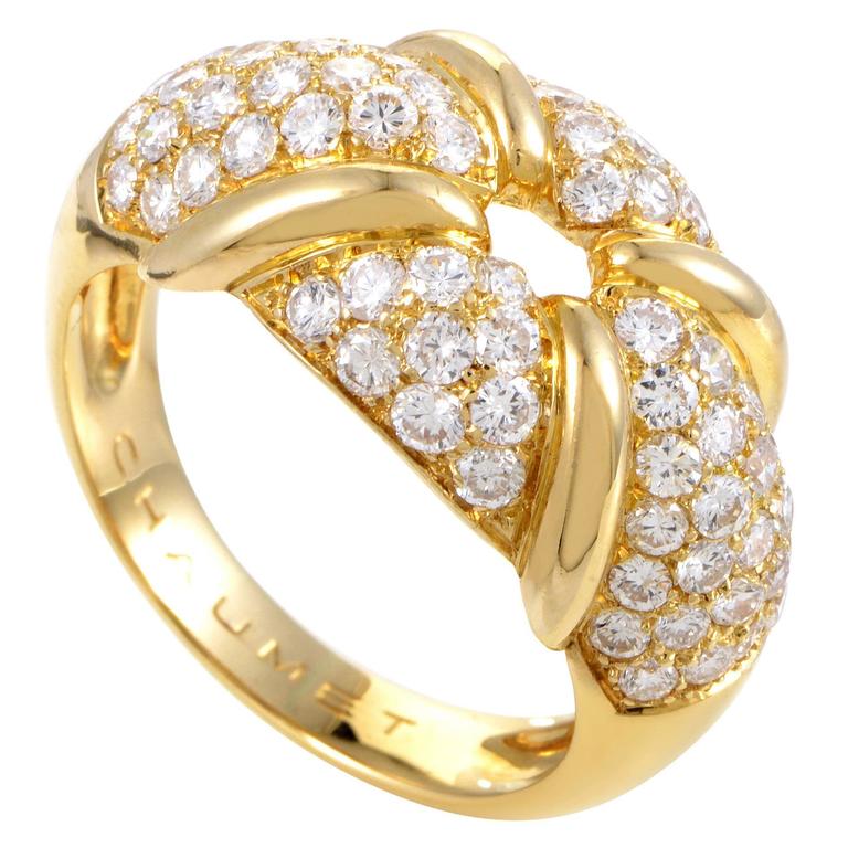 Chaumet Yellow Gold Diamond Pave Ring For Sale at 1stdibs