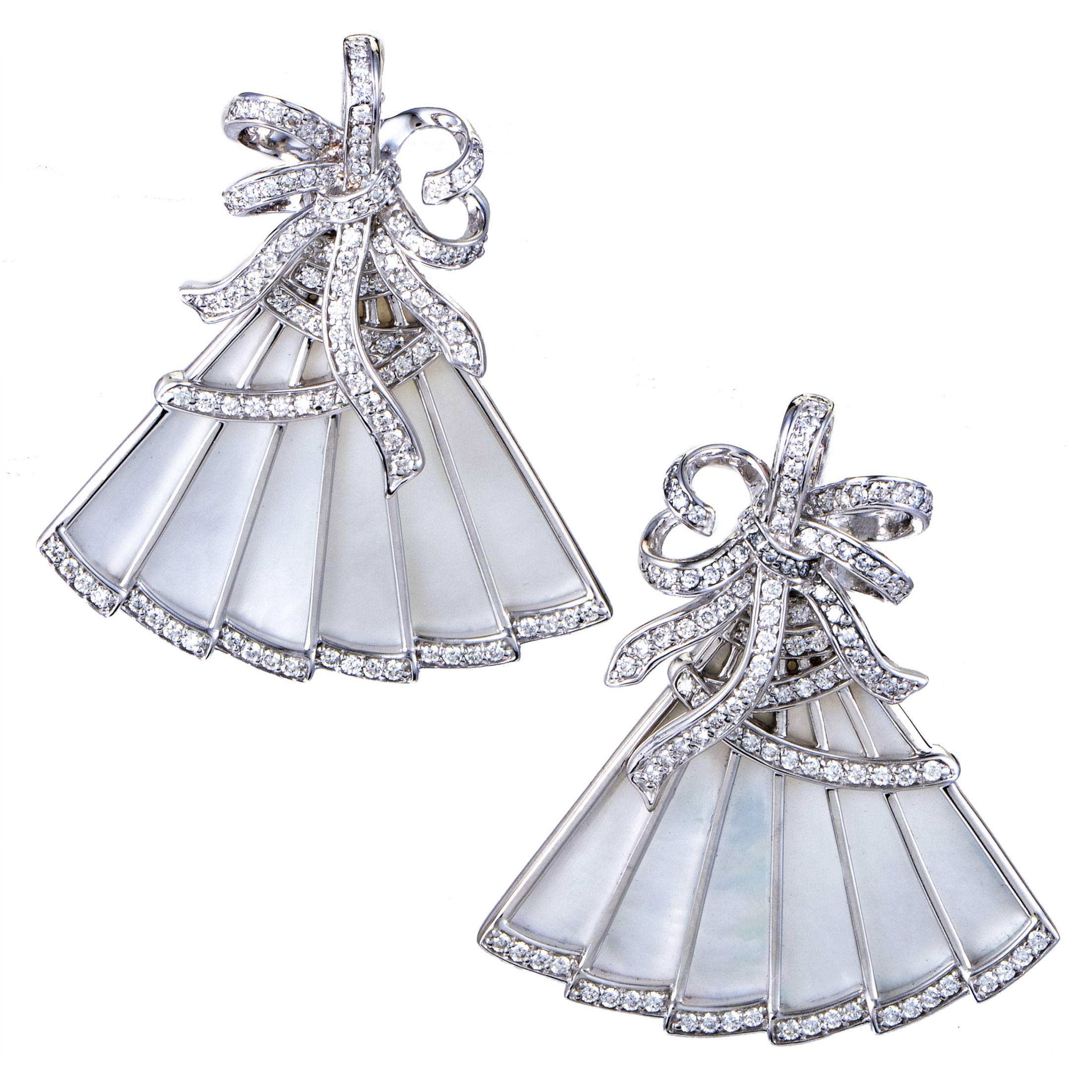 Ivanka Trump White Gold Diamond and Mother-of-Pearl Fan Earrings at ...