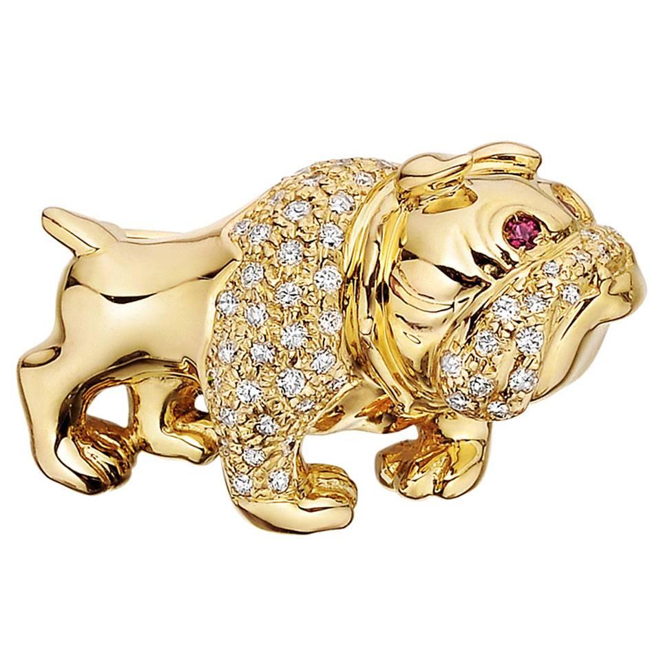 Yellow Gold and Diamond Bulldog Pin at 1stDibs