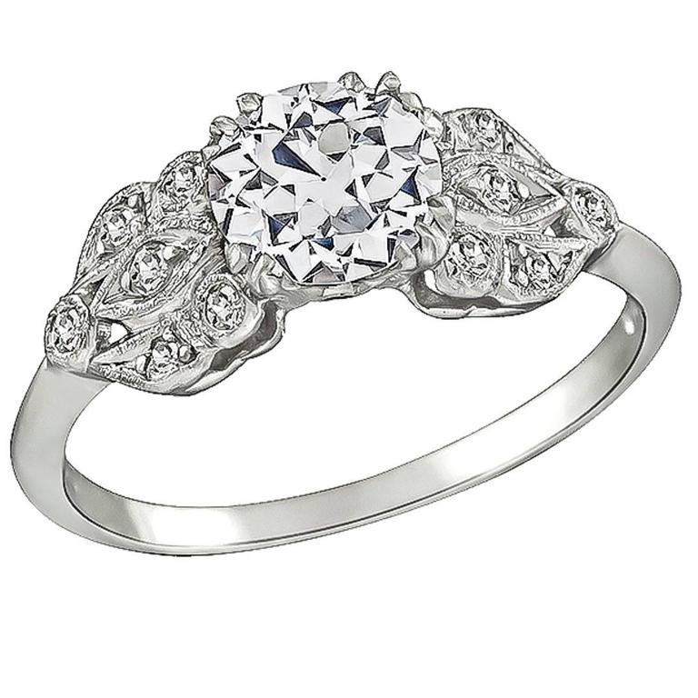GIA 1 Carat Diamond Platinum Engagement Ring For Sale at 1stDibs