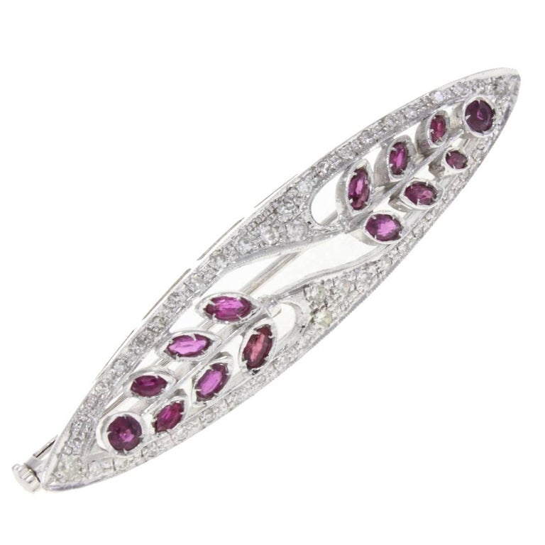 Ruby Diamond White Gold Brooch For Sale at 1stDibs