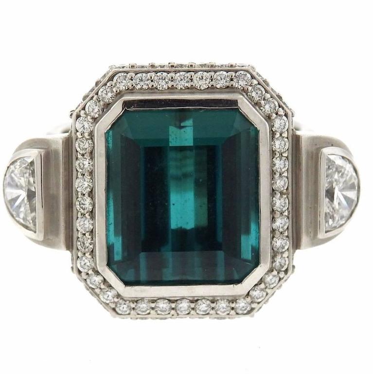 Sam Lehr Gold Indicolite Tourmaline Diamond Ring at 1stDibs